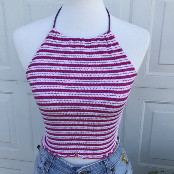 Vintage | Tops | Vintage Colorful Striped Ruffle Halter Top | Poshmark